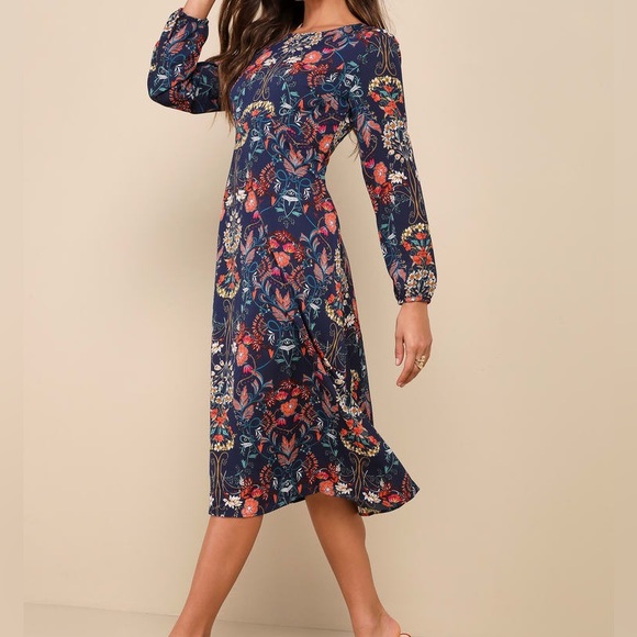 Lulus | Dresses | Nwt Lulus I Madeline Garden Splendor Navy Blue Floral ...